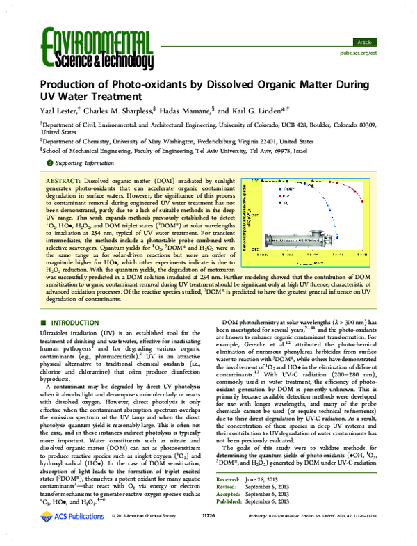 (PDF) Production of Photo-oxidants by Dissolved Organic Matter During UV Water Treatment | Karl ...