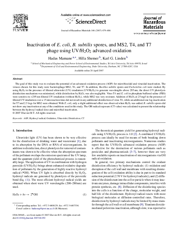 (PDF) UV/H2O2 Advanced Oxidation for Microbial Inactivation Study