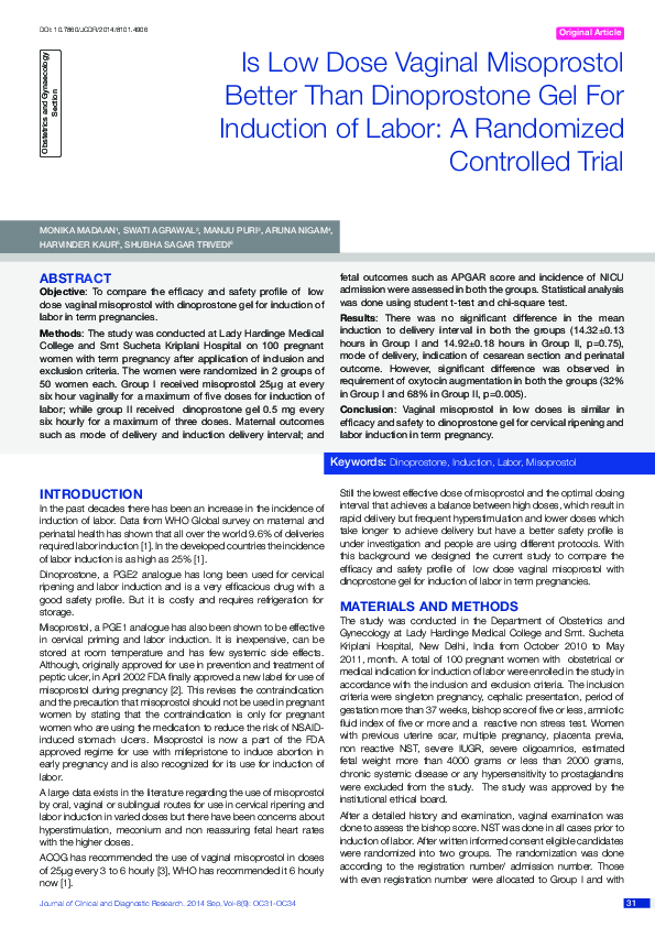 (PDF) Is Low Dose Vaginal Misoprostol Better Than Dinoprostone Gel For ...