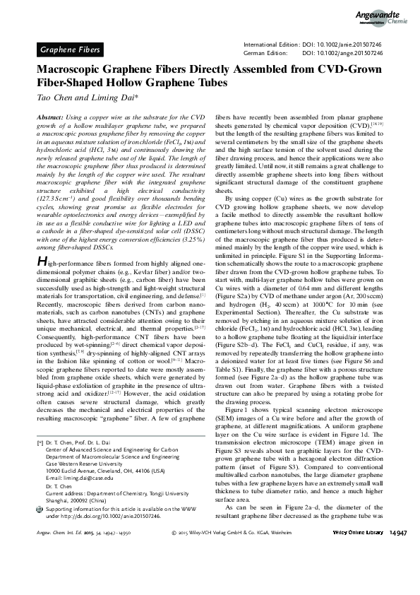 (PDF) Macroscopic Graphene Fibers Directly Assembled from CVD-Grown ...