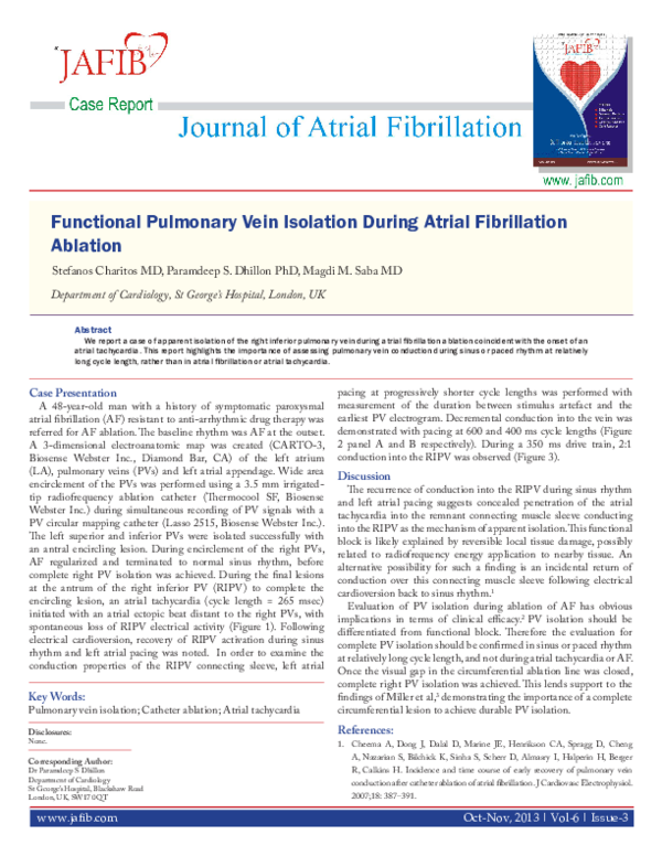 (PDF) Functional Pulmonary Vein Isolation During Atrial Fibrillation Ablation | Paramdeep ...