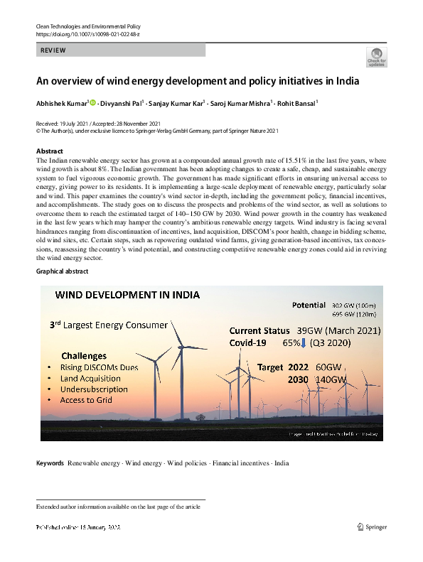(PDF) An overview of wind energy development and policy initiatives in ...