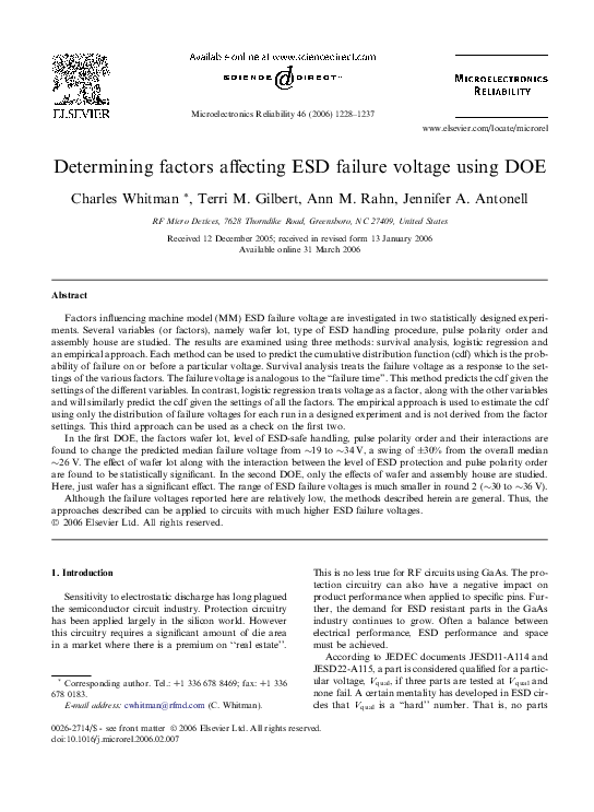 (PDF) Determining factors affecting ESD failure voltage using DOE