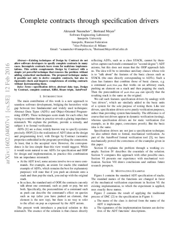 (PDF) Complete Contracts through Specification Drivers