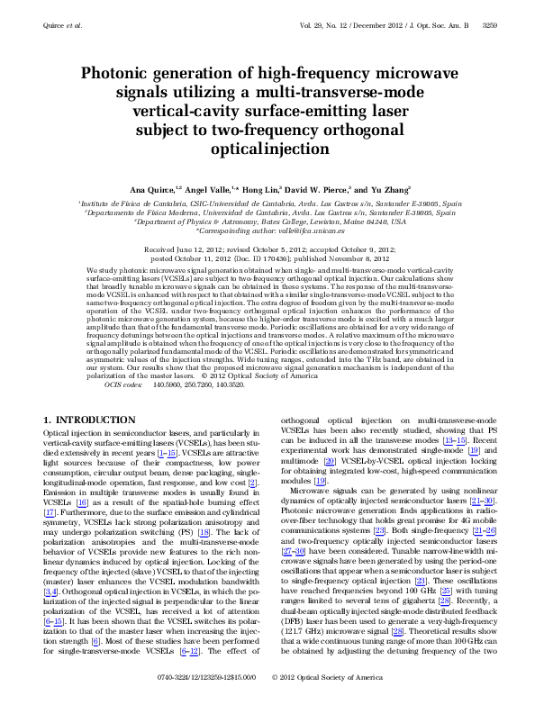 (PDF) Photonic generation of high-frequency microwave signals utilizing a multi-transverse-mode ...