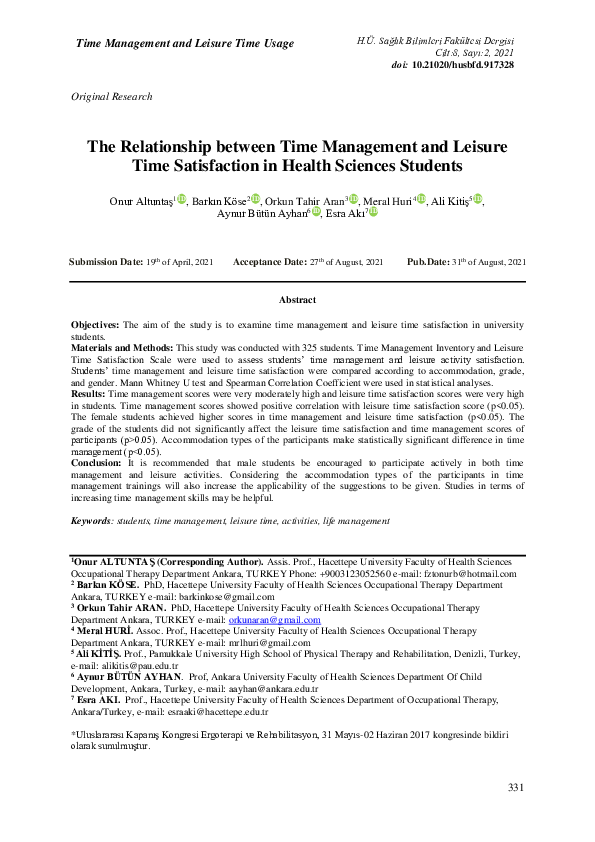 (PDF) The Relationship between Time Management and Leisure Time ...