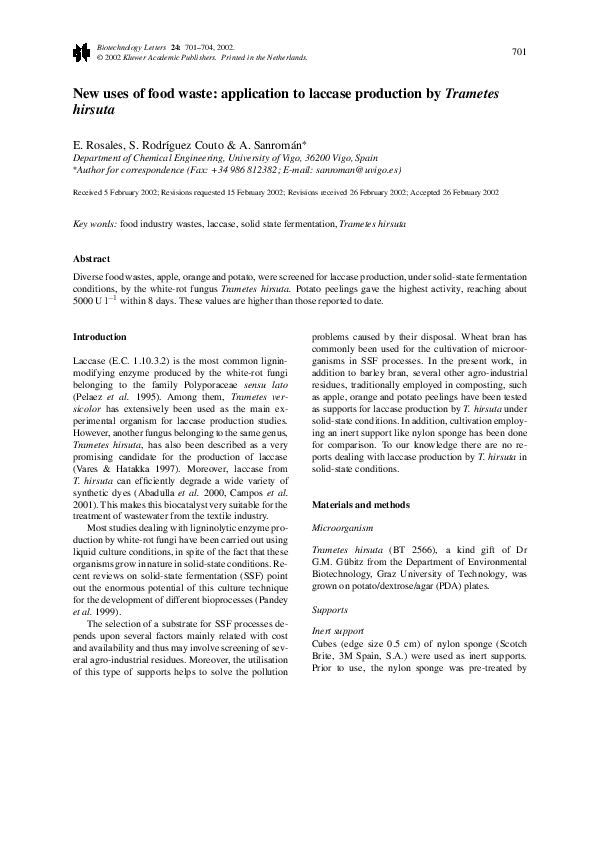 (PDF) New uses of food waste: Application to laccase production by ...