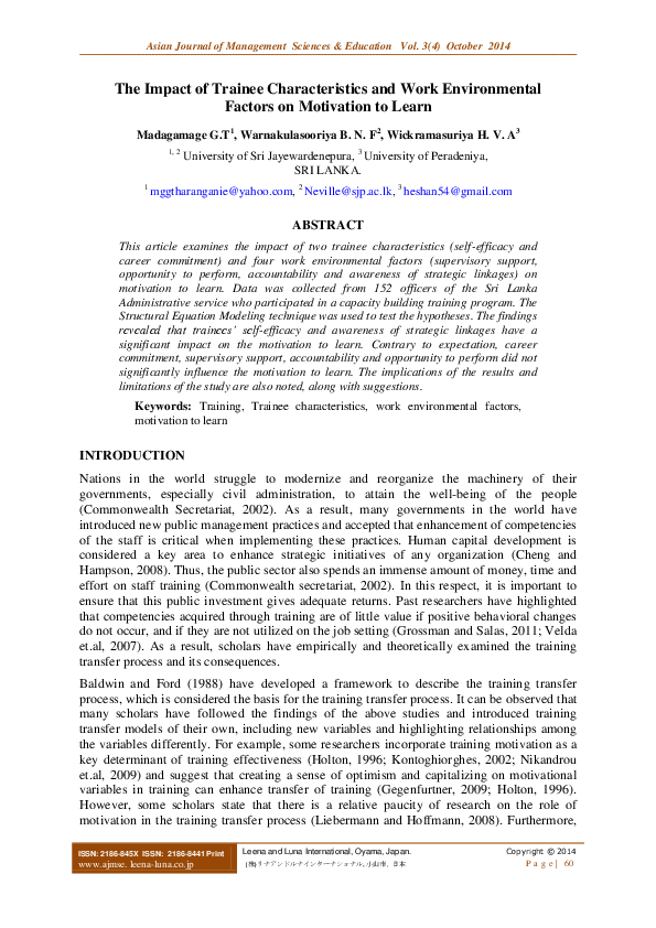 (PDF) The Impact of Trainee Characteristics and Work Environmental ...