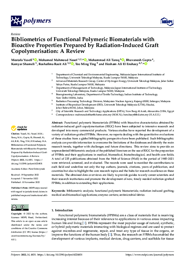 (PDF) Bibliometrics of Functional Polymeric Biomaterials with Bioactive Properties Prepared by ...
