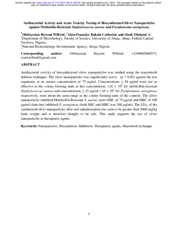 (PDF) Antibacterial Activity and Acute Toxicity Testing of ...