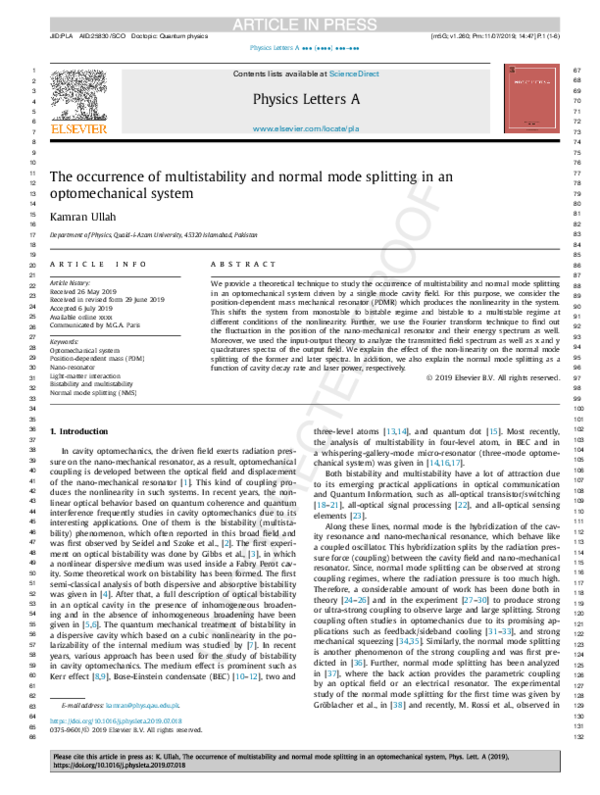(PDF) The occurrence of multistability and normal mode splitting in an ...