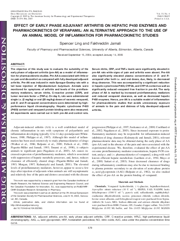 (PDF) Effect of Early Phase Adjuvant Arthritis on Hepatic P450 Enzymes ...