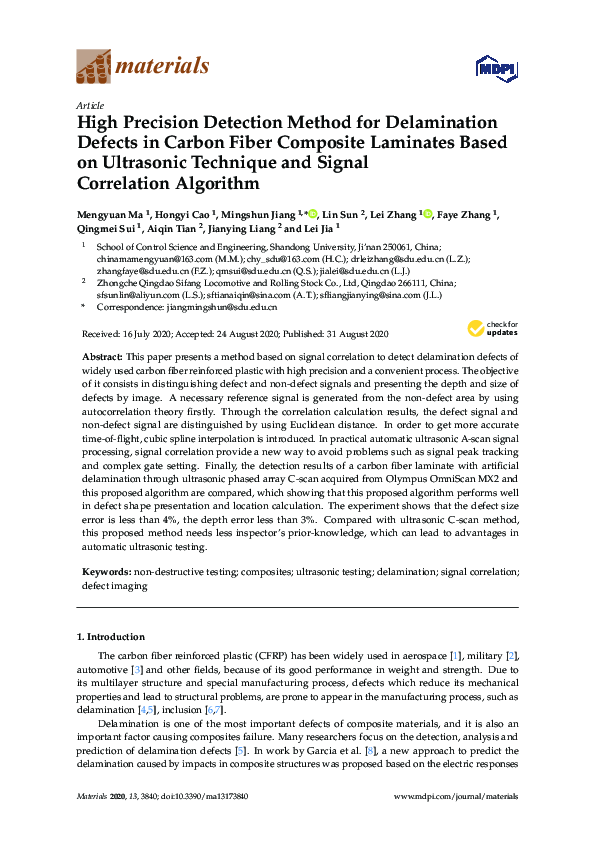 Pdf High Precision Detection Method For Delamination Defects In Carbon Fiber Composite 7155
