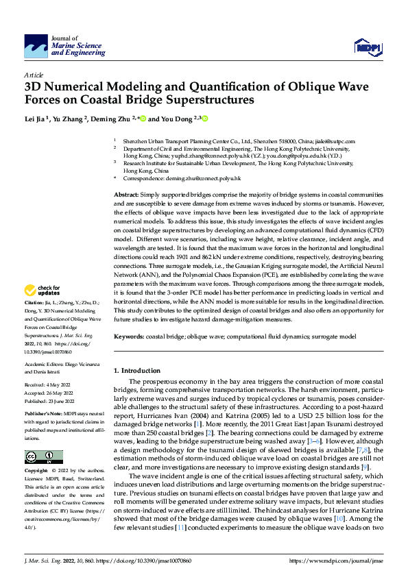 Pdf 3d Numerical Modeling And Quantification Of Oblique Wave Forces