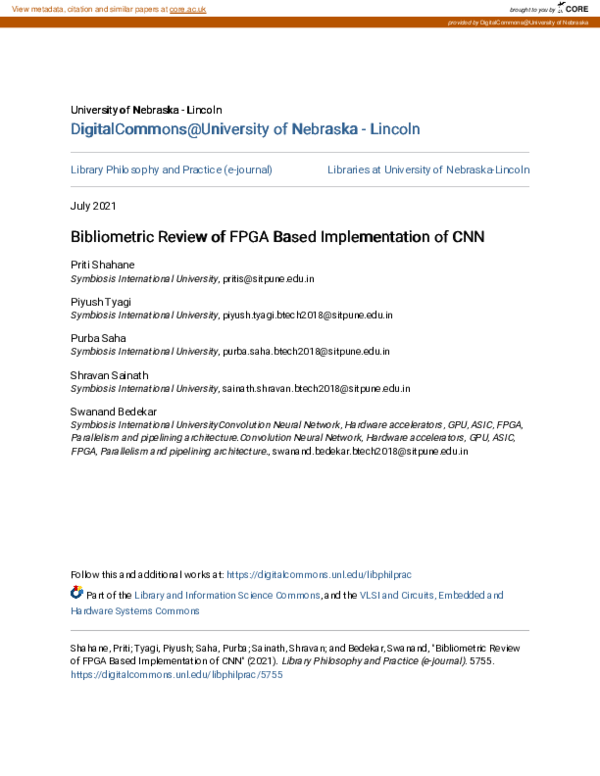 (PDF) Bibliometric Review of FPGA Based Implementation of CNN