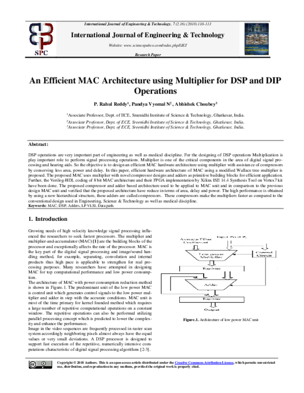 (PDF) An Efficient MAC Architecture using Multiplier for DSP and DIP Operations