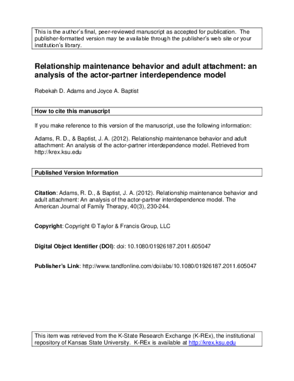 (PDF) Relationship Maintenance Behavior and Adult Attachment: An ...