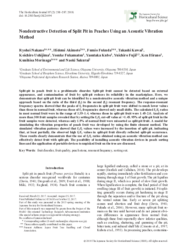 (PDF) Nondestructive Detection of Split Pit in Peaches Using an ...