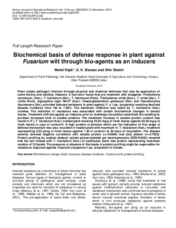 (PDF) Biochemical basis of defense response in plant against Fusarium ...