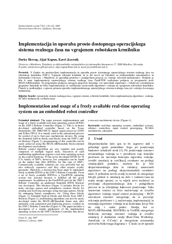 (PDF) Implementation and usage of a freely available real-time operating system on an embedded ...