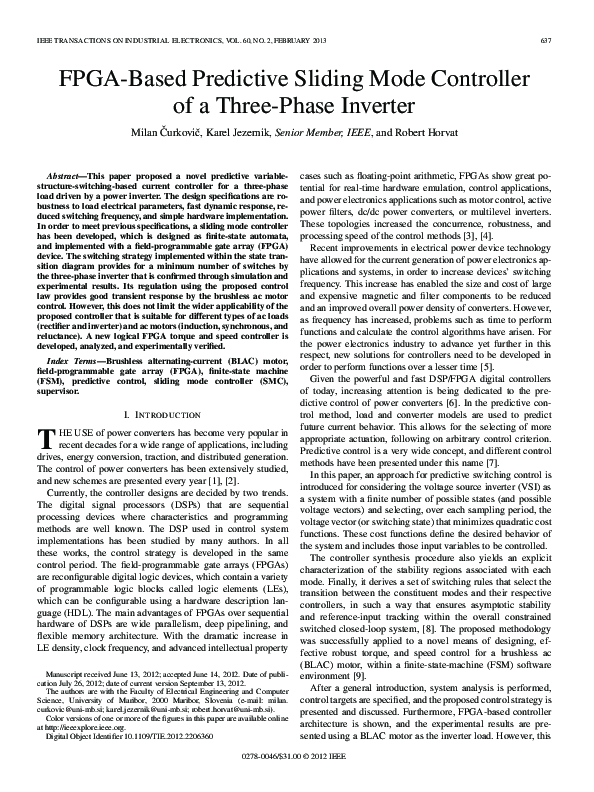 Pdf Fpga Based Predictive Sliding Mode Controller Of A Three Phase