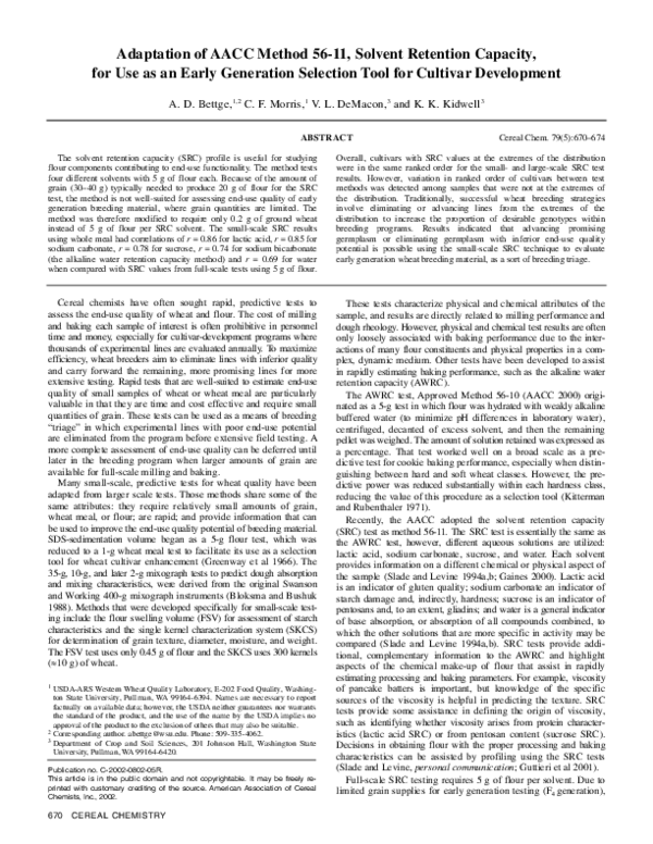 (PDF) Adaptation of AACC Method 56-11, Solvent Retention Capacity, for ...