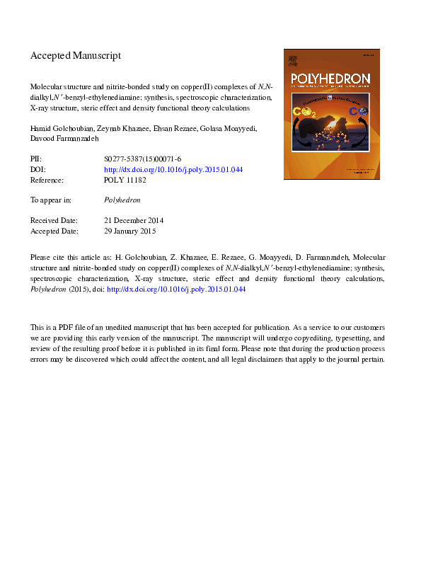 (PDF) Molecular structure and nitrite-bonded study on copper(II ...