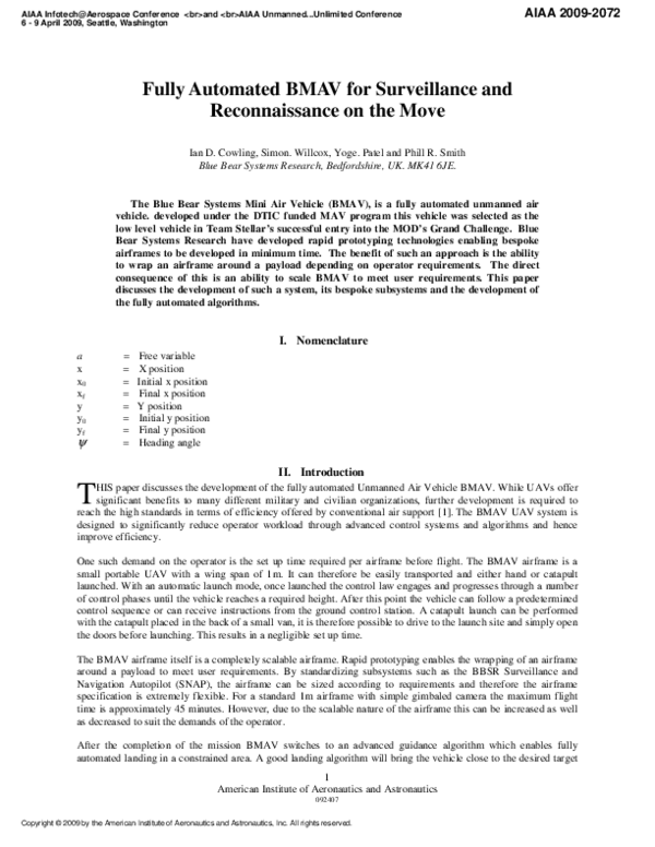 (PDF) Fully Automated BMAV for Surveillance and Reconnaissance on the Move