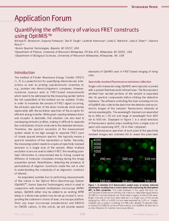 Pdf Quantifying The Efficiency Of Various Fret Constructs Using Optimis™