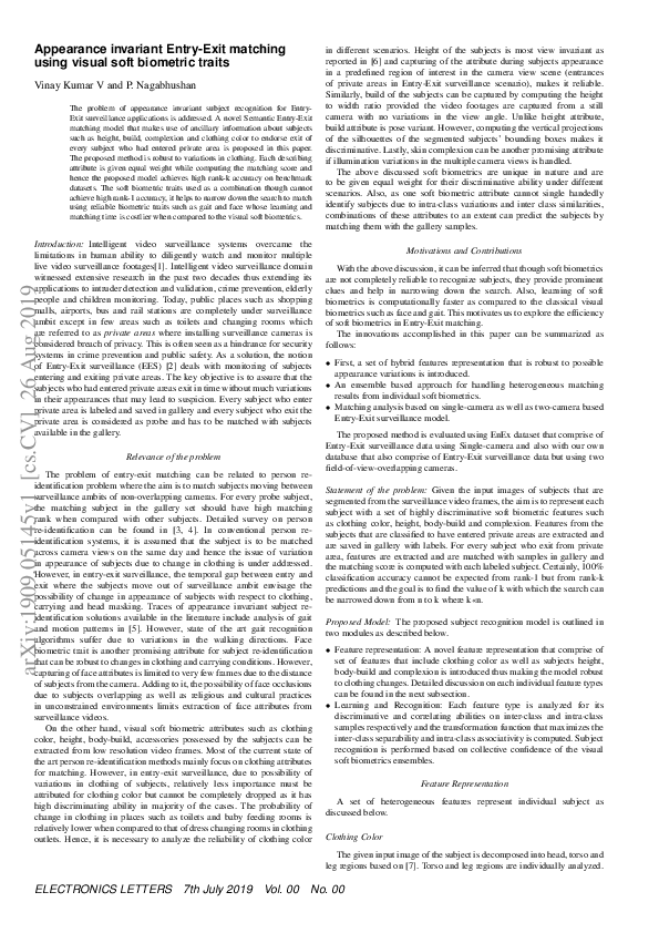(PDF) Appearance invariant Entry-Exit matching using visual soft ...