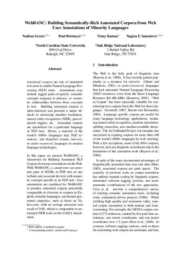 Pdf Webbanc Building Semantically Rich Annotated Corpora From Web