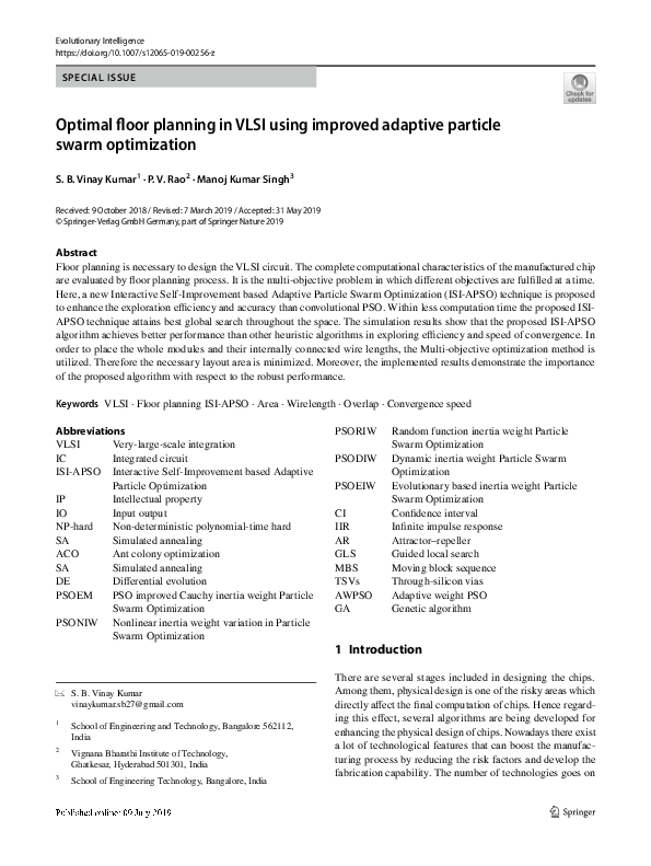 Pdf Optimal Floor Planning In Vlsi Using Improved Adaptive Particle Swarm Optimization