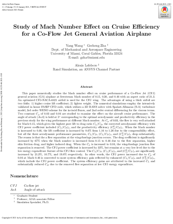 (PDF) Study of Mach Number Effect on Cruise Efficiency for a Co-Flow ...