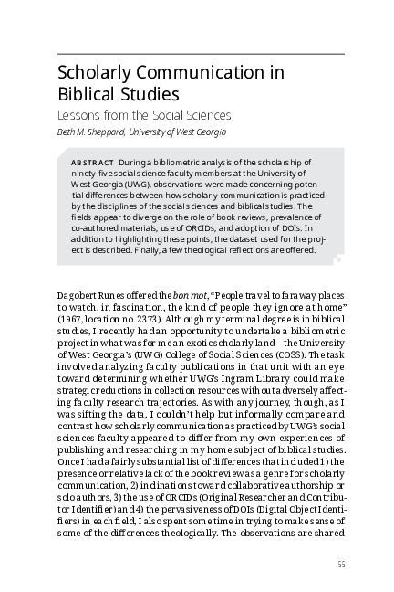 (PDF) Scholarly Communication in Biblical Studies