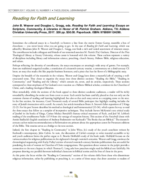 (PDF) Reading for Faith and Learning