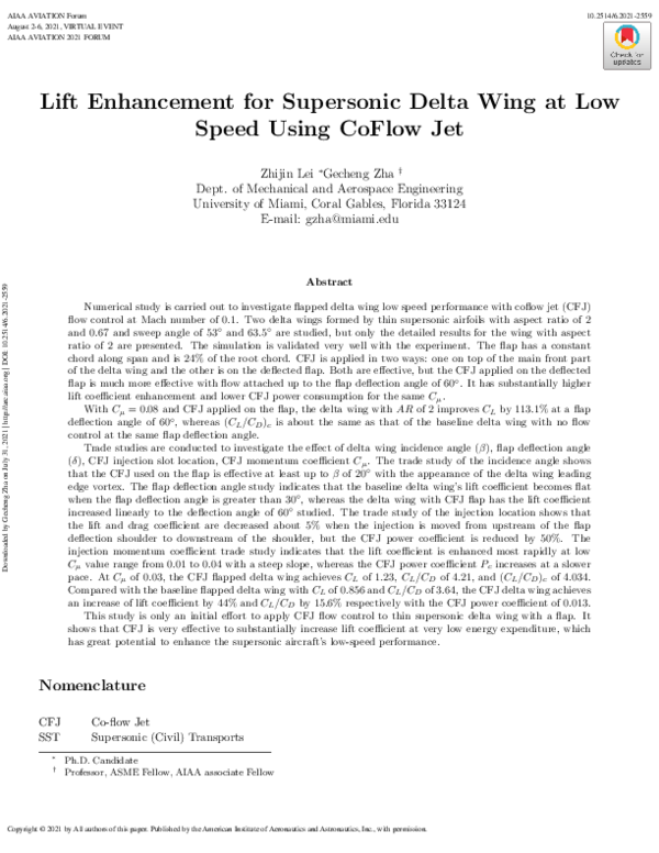 (PDF) Lift Enhancement for Supersonic Delta Wing at Low Speed Using ...