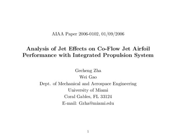 (PDF) Analysis of Jet Effects on Co-Flow Jet Airfoil Performance with Integrated Propulsion System
