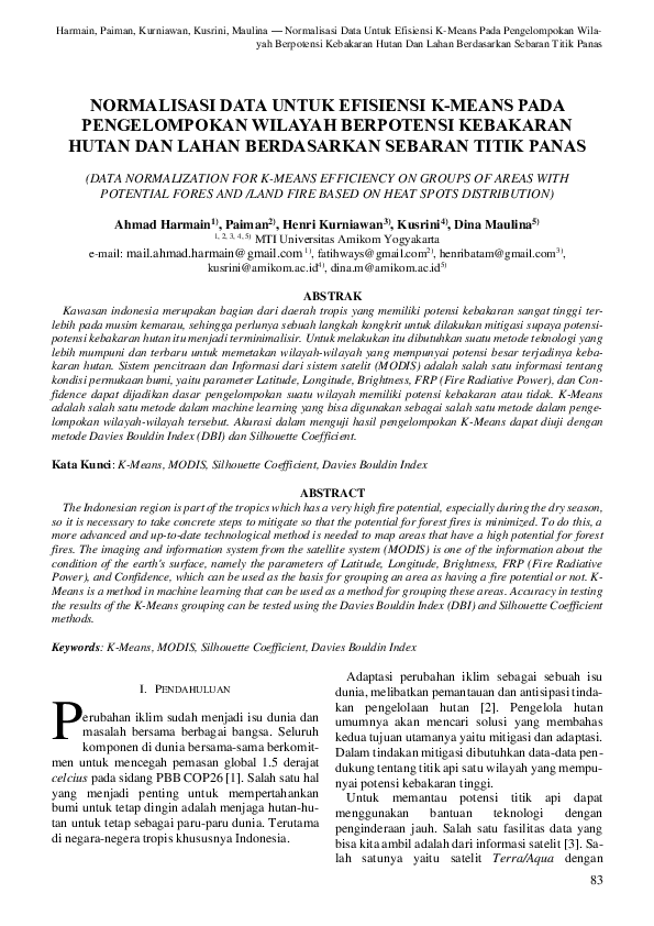 (PDF) (Data Normalization for K-Means Efficiency on Groups of Areas with Potential Fores and ...