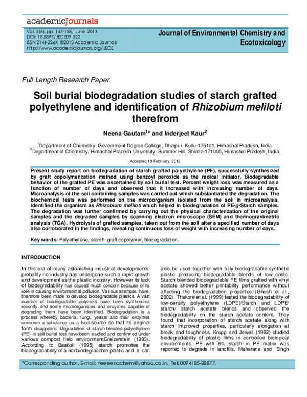 (PDF) A Study of Biodegradation Behaviour of Dextrin Grafted ...