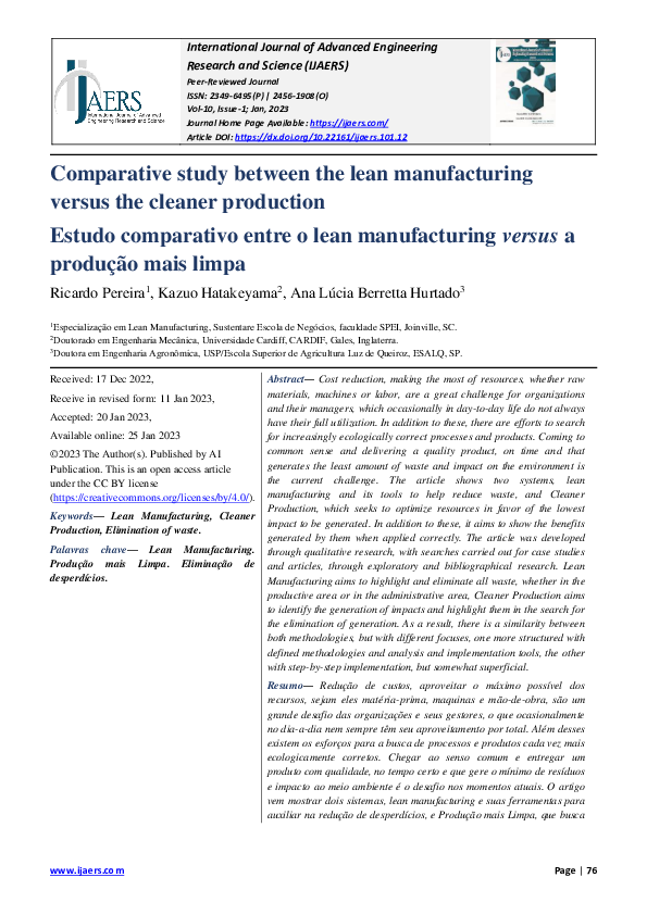 (PDF) Comparative study between the lean manufacturing versus the ...