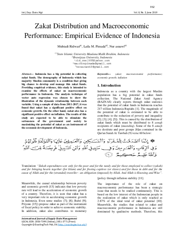 (PDF) Zakat Distribution and Macroeconomic Performance: Empirical Evidence of Indonesia
