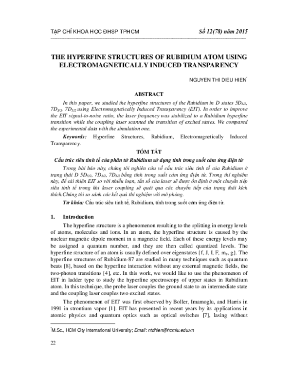 Pdf The Hyperfine Structures Of Rubidium Atom Using