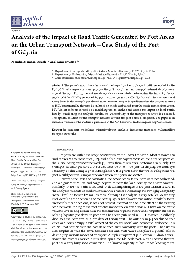 (PDF) Analysis of the Impact of Road Traffic Generated by Port Areas on the Urban Transport ...
