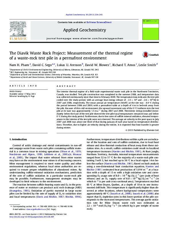 (PDF) The Diavik Waste Rock Project: Measurement of the thermal regime ...