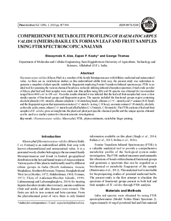 (PDF) COMPREHENSIVE METABOLITE PROFILING OF HAEMATOCARPUS VALIDUS ...