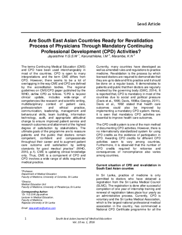 (PDF) Are South East Asian countries ready for revalidation process of ...