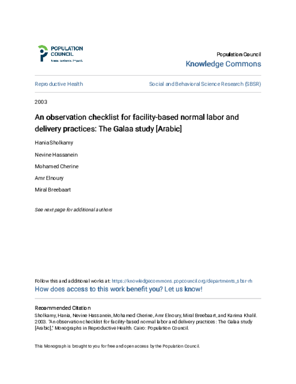 (PDF) An observation checklist for facility-based normal labor and ...