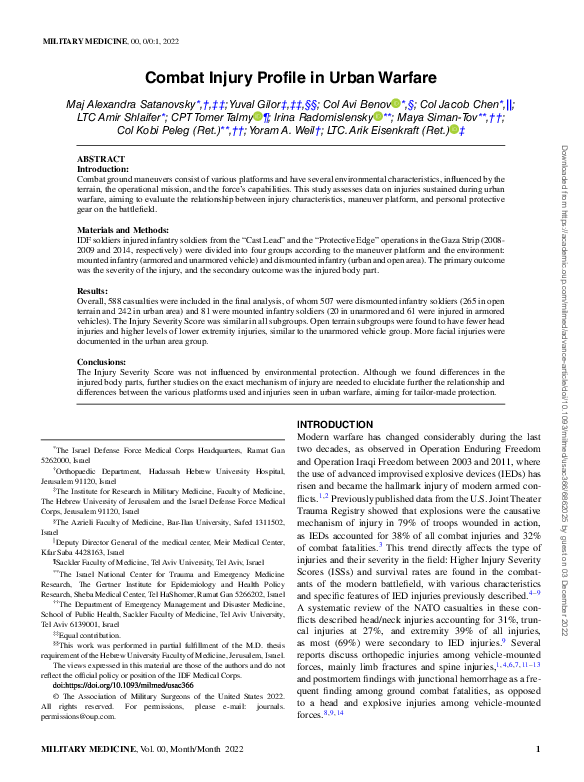 (PDF) Combat Injury Profile in Urban Warfare