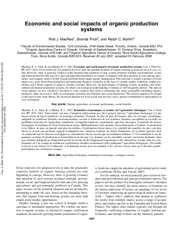 (PDF) Economic and social impacts of organic production systems