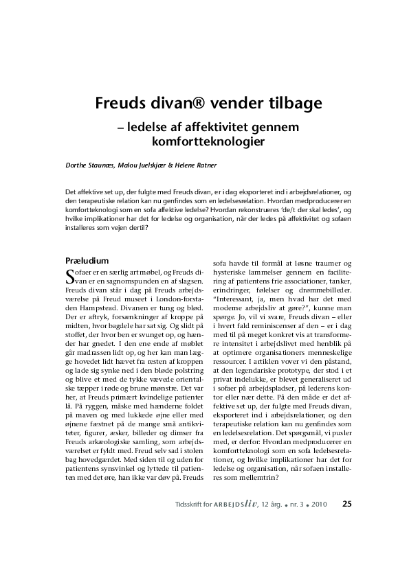 (PDF) Freuds divan¨ vender tilbage — ledelse af affektivitet gennem komfortteknologier